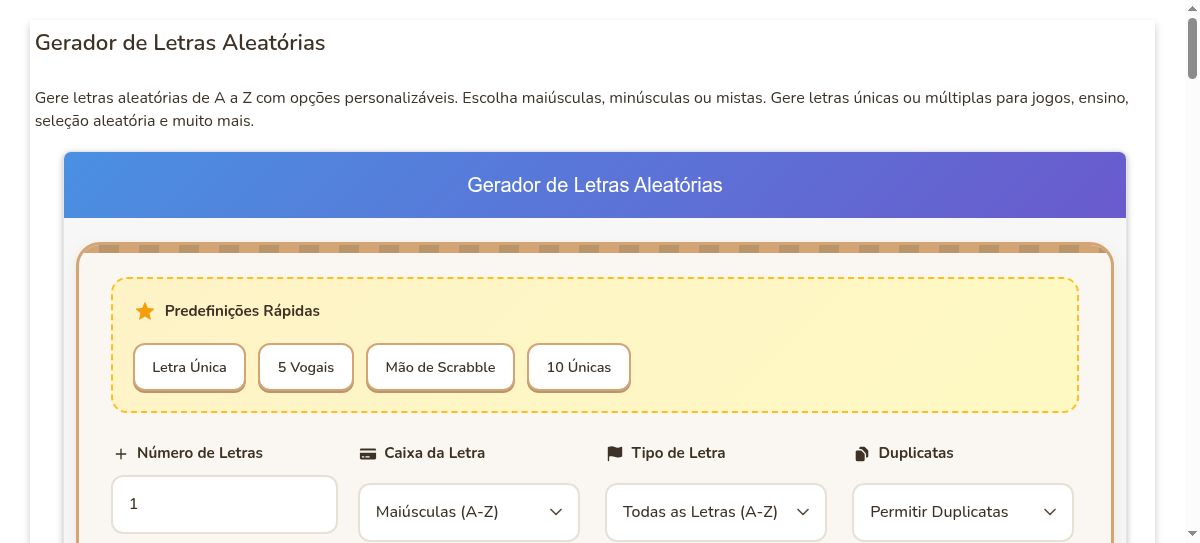 Gerador de Letras Aleatórias - Gerar Letras Aleatórias A-Z Online