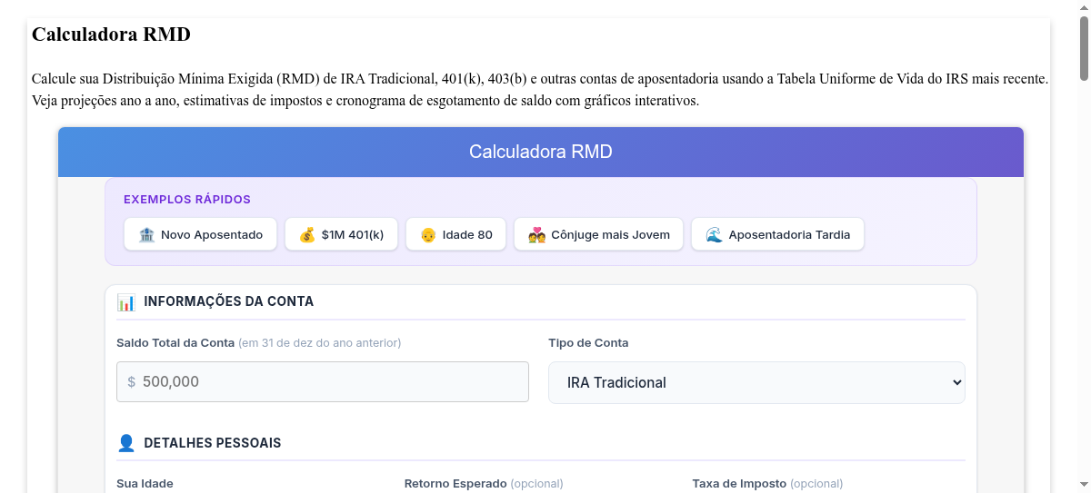 Calculadora RMD - Calculadora de Distribuição Mínima Exigida para IRA ...