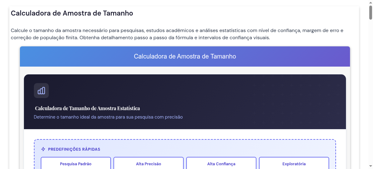 Calculadora de Amostra de Tamanho - Ferramenta de Determinação de ...