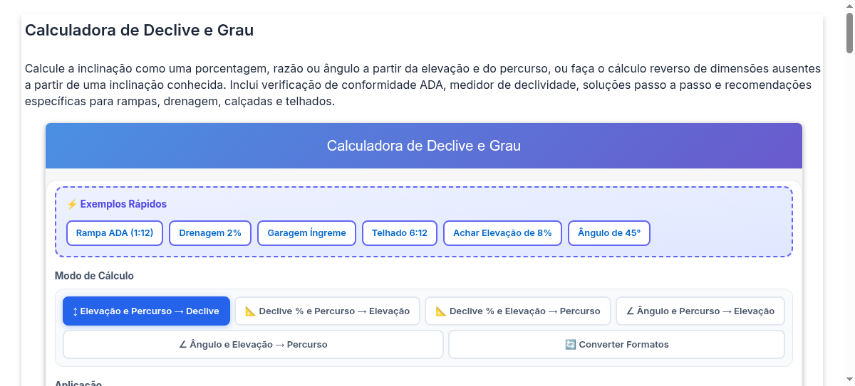 Calculadora de Declive e Grau - Calcule Porcentagem de Inclinação ...