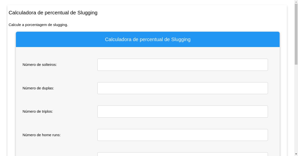 Calculadora de percentual de Slugging - calcular percentual de Slugging