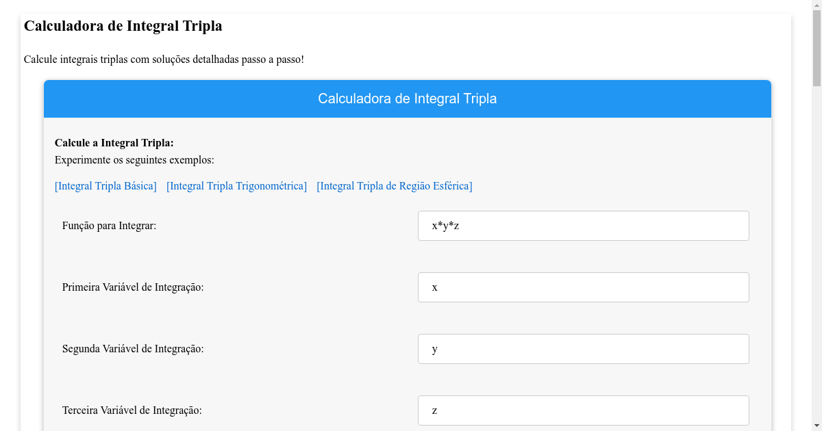 Calculadora de Integral Tripla com Soluções Passo a Passo