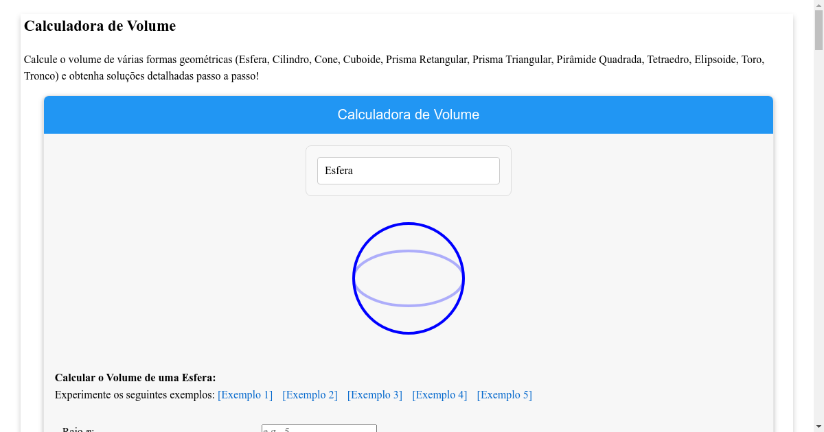 Calculadora de Volume com Soluções Passo a Passo