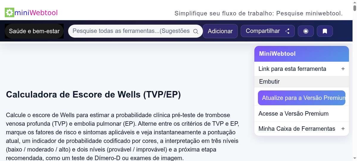 Calculadora de Escore de Wells (TVP/EP) - Probabilidade de TVP e ...