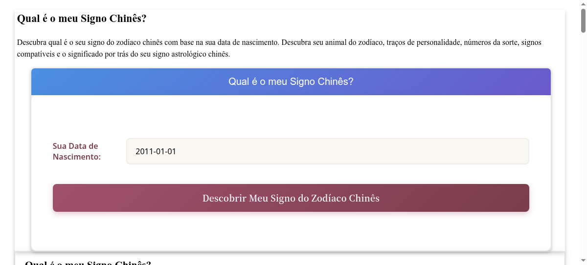 Qual é o meu Signo Chinês? - Calculadora do Zodíaco Chinês