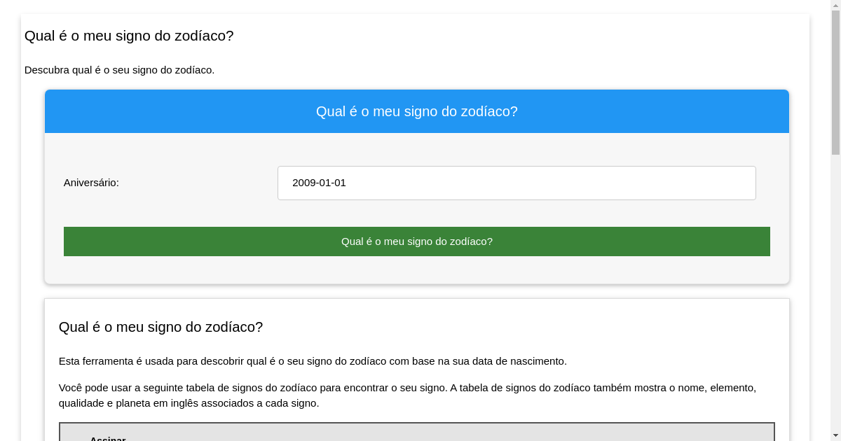 Qual é o meu signo do zodíaco?