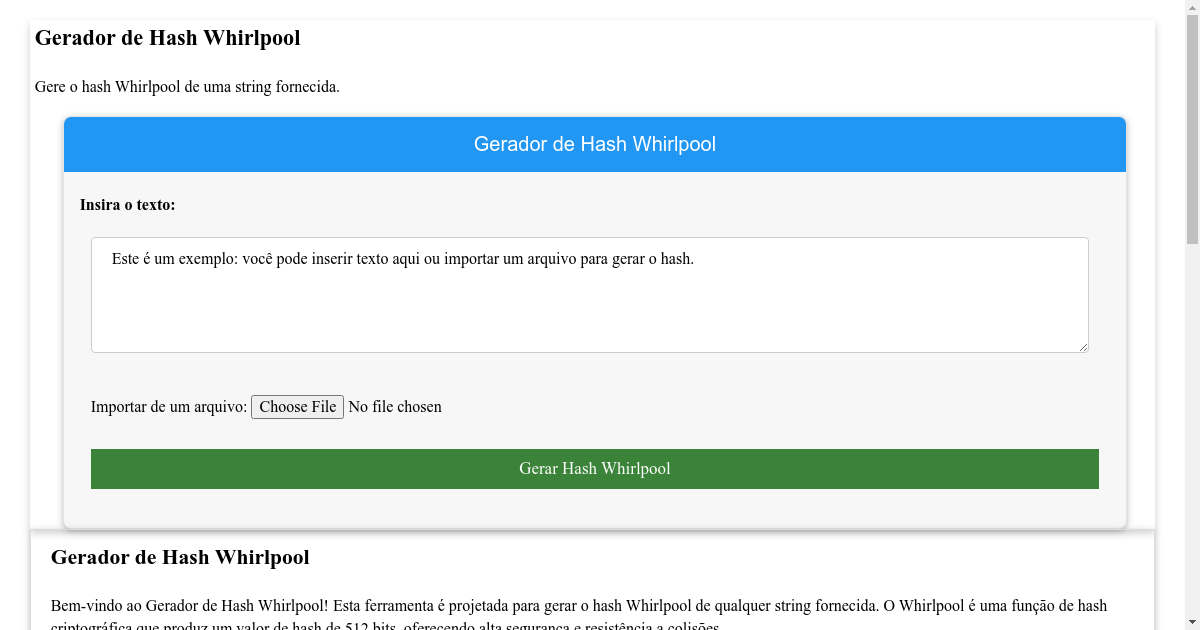 Gerador de Hash Whirlpool