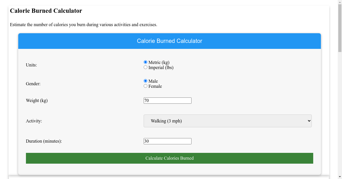 Free Calorie Burned Calculator - Estimate Calories Burned During Exercise