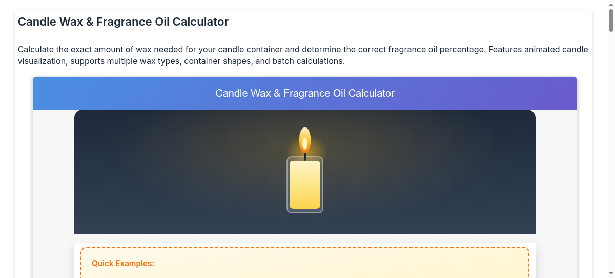 Candle Wax & Fragrance Oil Calculator - Calculate Wax Amount and Scent Load