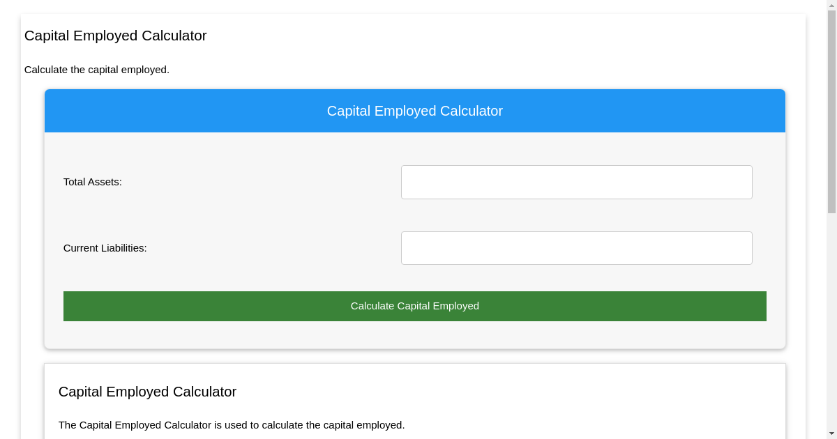 Capital Employed Calculator - Calculation of Capital Employed