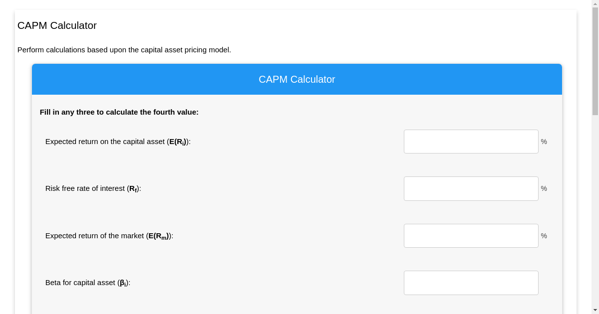CAPM (Capital Asset Pricing Model) Calculator