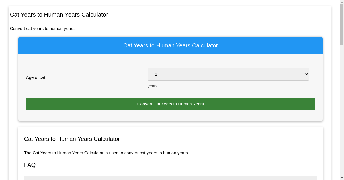 Cat Years to Human Years Calculator