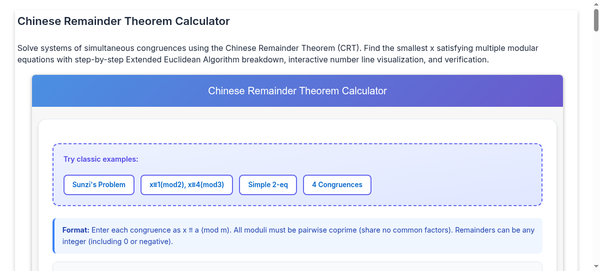 Chinese Remainder Theorem Calculator - Solve Systems of Congruences ...