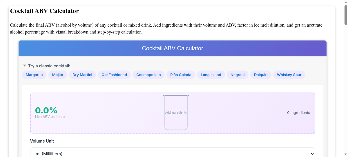 Cocktail ABV Calculator - Find the Alcohol Content of Any Mixed Drink