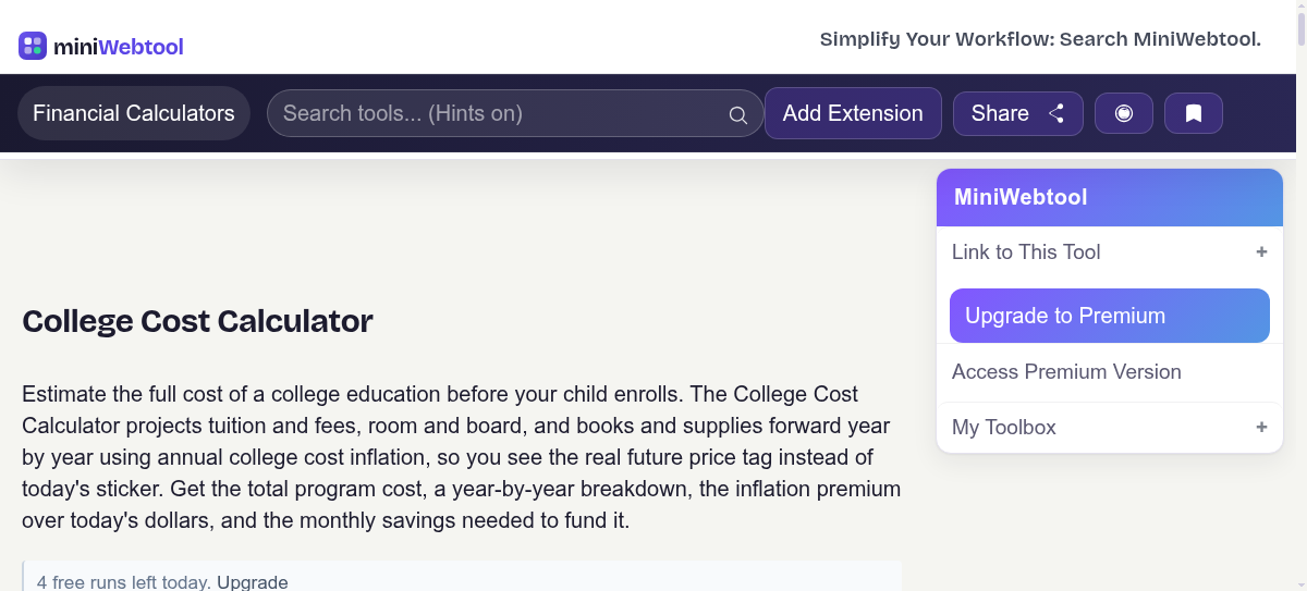College Cost Calculator - Project the Total 4-Year Price with Inflation