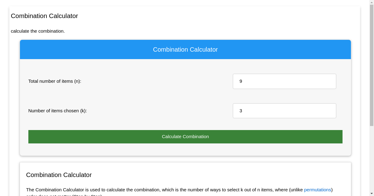 Combination Calculator