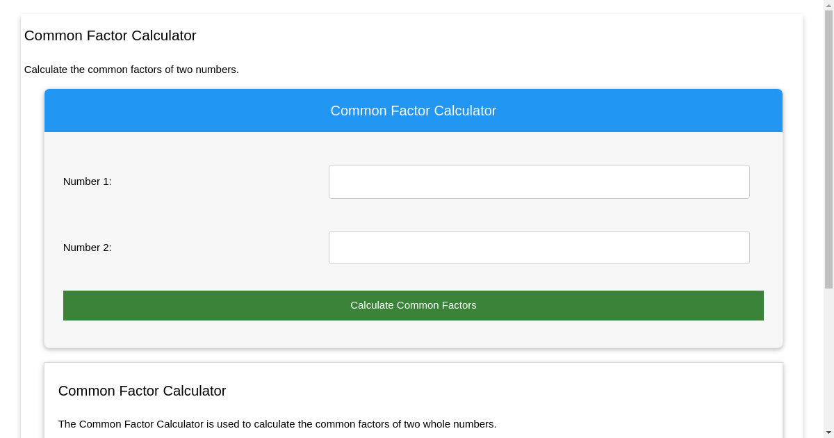 Common Factor Calculator