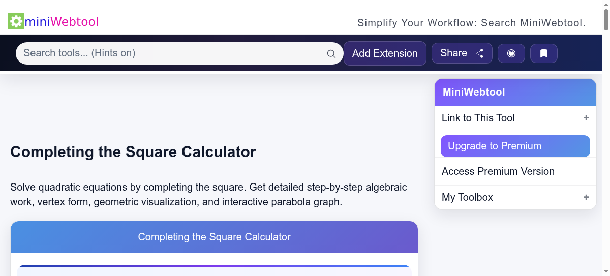 Completing the Square Calculator - Step-by-Step Solver with Visualization