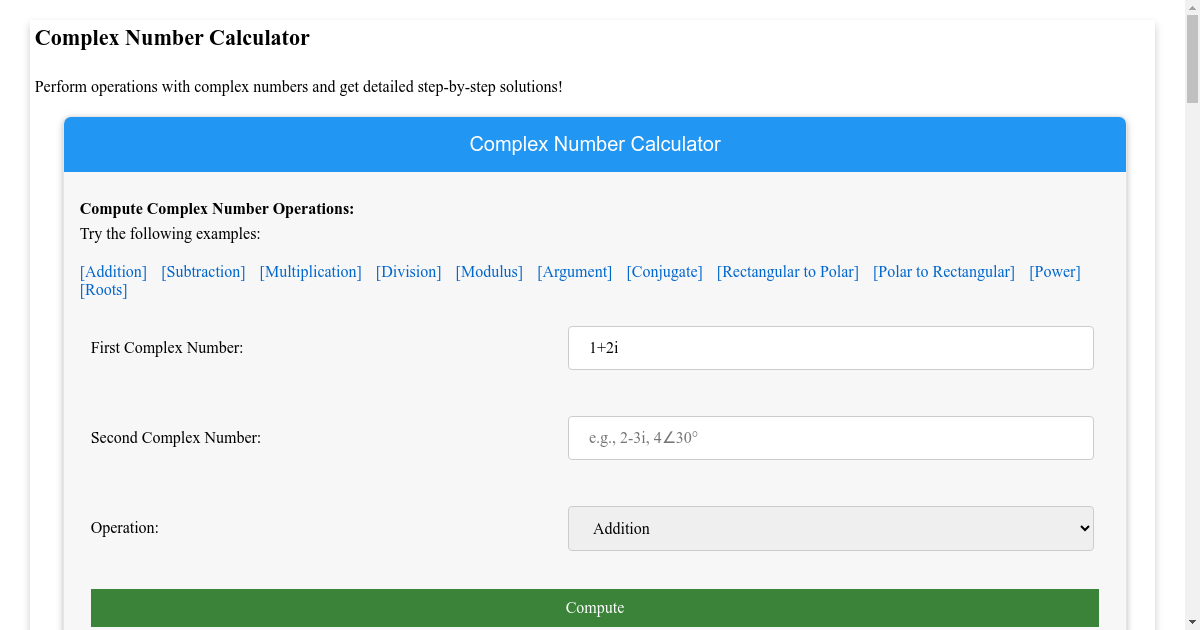 Complex Number Calculator with Step-by-Step Solutions