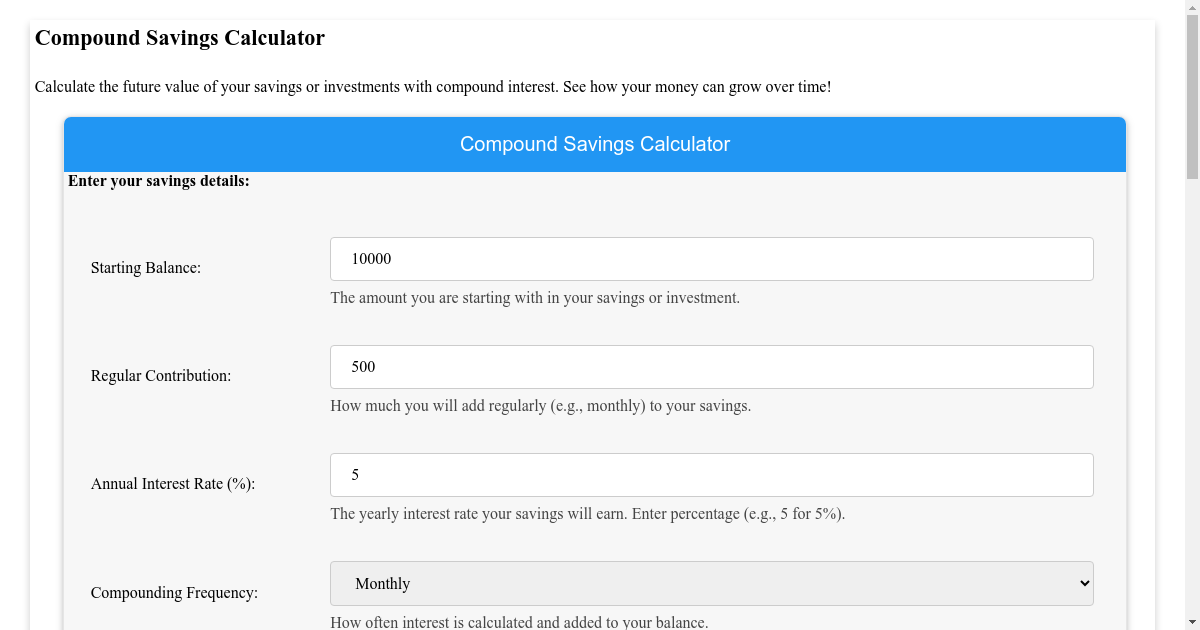 Free Compound Savings Calculator | Project Your Future Savings Balance