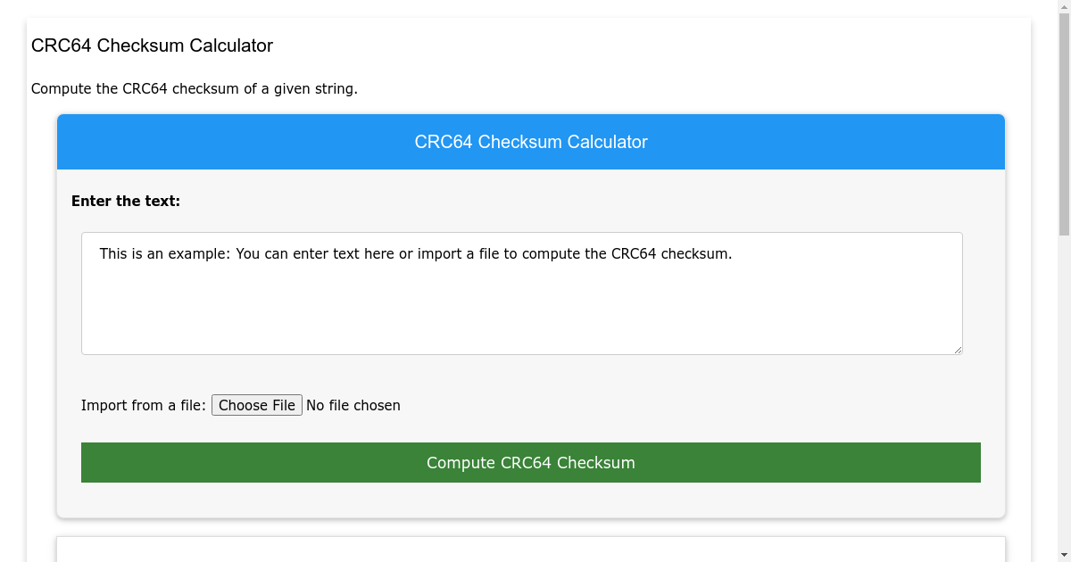 CRC64 Checksum Calculator