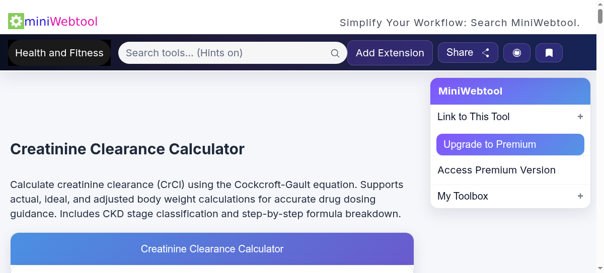 Creatinine Clearance Calculator - Cockcroft-Gault Equation (CrCl)