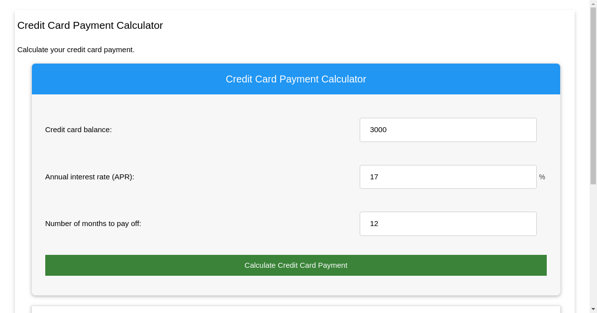 Credit Card Payment Calculator