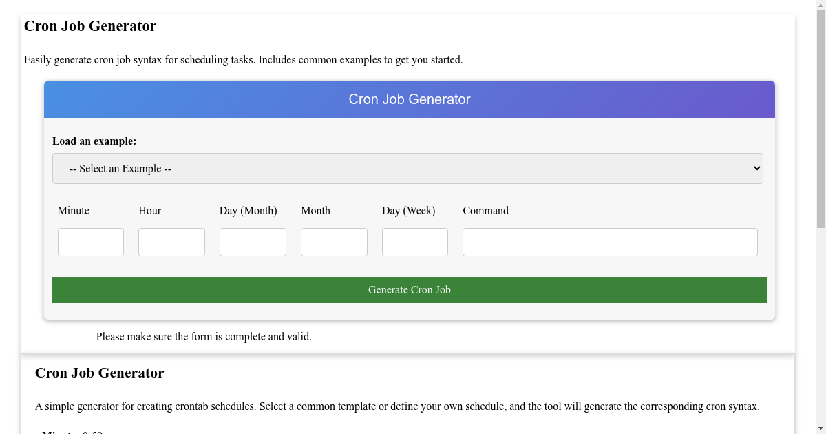 Cron Job Generator with Examples