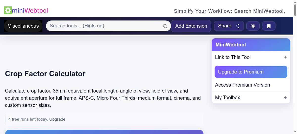 Crop Factor Calculator - 35mm Equivalent Focal Length, Field of View ...