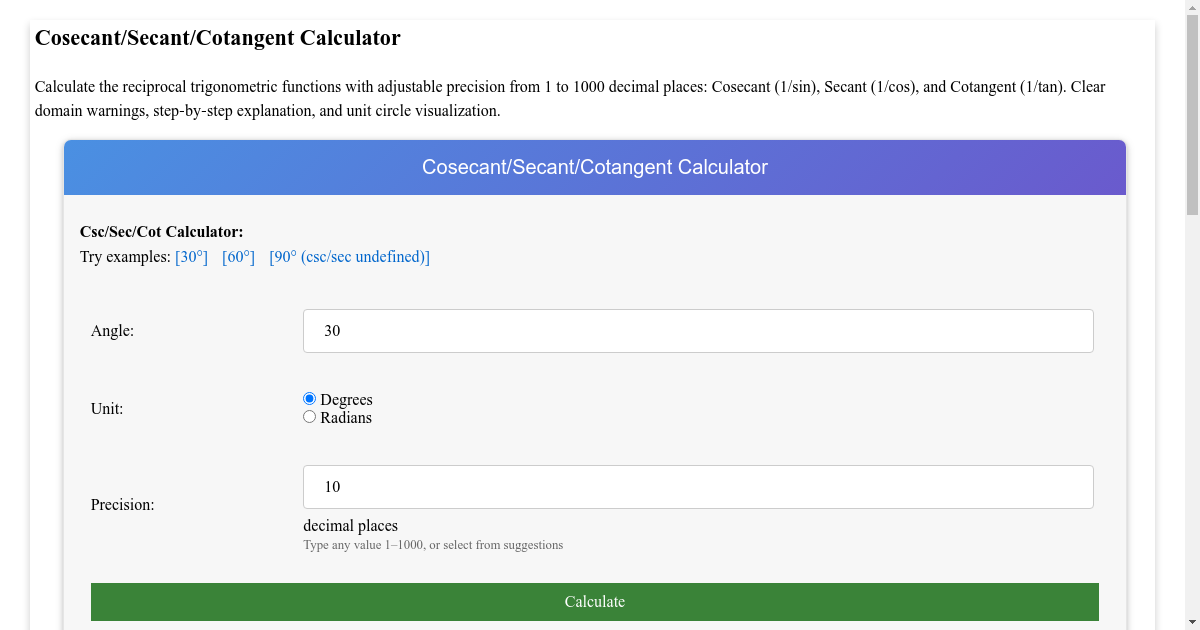 Csc/Sec/Cot Calculator – High‑Precision Reciprocal Trig Functions (1 ...