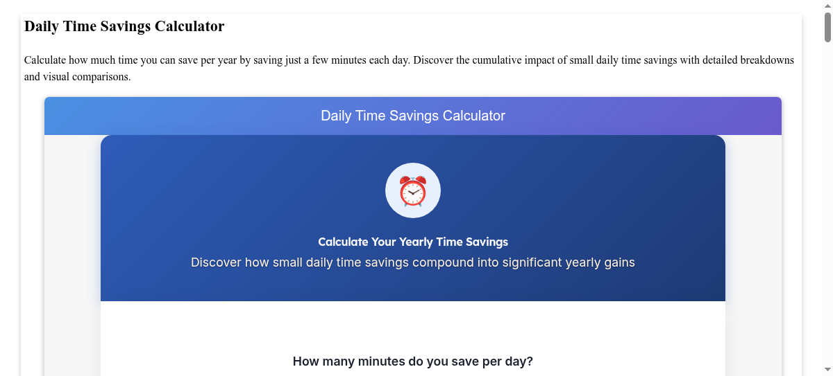 Daily Time Savings Calculator - Calculate Yearly Time Savings