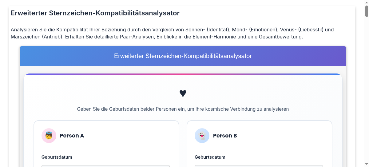 Erweiterter Sternzeichen-Kompatibilitätsanalysator - Sonnen-, Mond ...