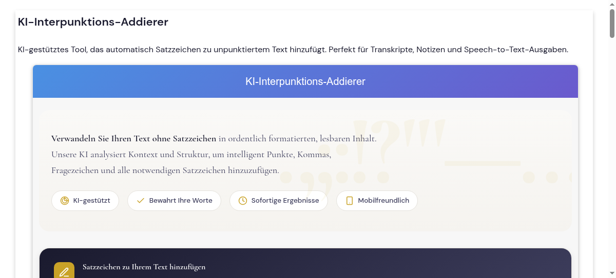 KI-Interpunktions-Addierer - Satzzeichen automatisch zu Text hinzufügen