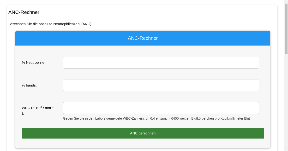 ANC-Rechner | Absolute Neutrophilenzahl ausrechnen