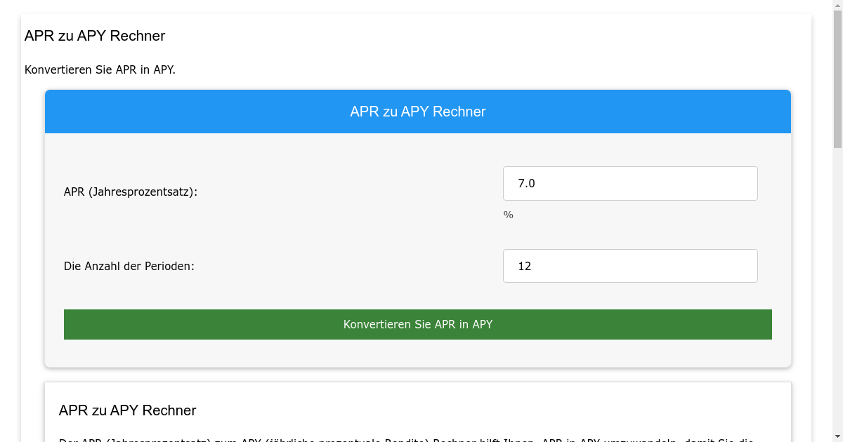 APR zu APY Rechner - Konvertieren Sie den APR (Jahresprozentsatz) in APY (Jährliche prozentuale ...