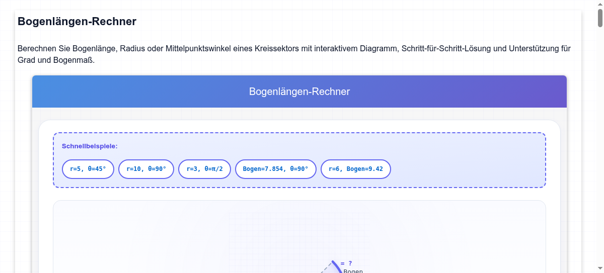 Bogenlängen-Rechner - Bogenlänge, Radius oder Winkel mit Schritten ...