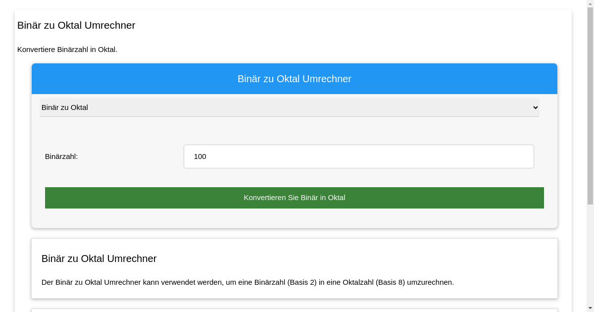Binär zu Oktal Umrechner