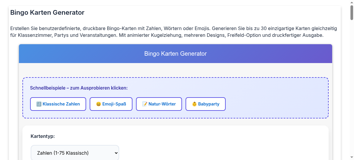 Kostenloser Bingo Karten Generator - Erstellen Sie druckbare Bingo ...