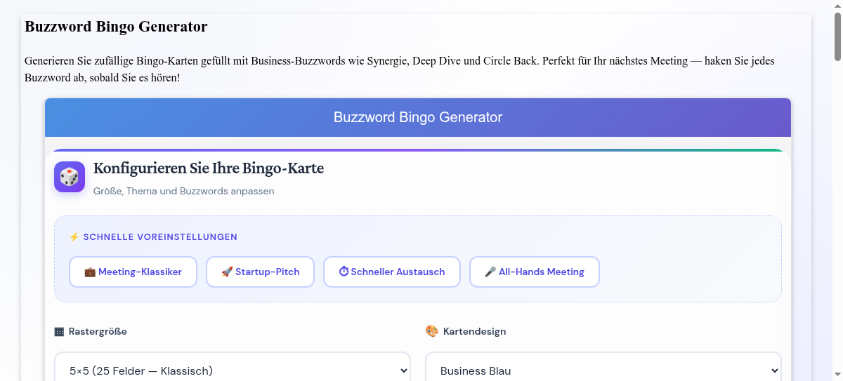 Kostenloser Buzzword Bingo Generator - Erstellen Sie eigene Bingo ...