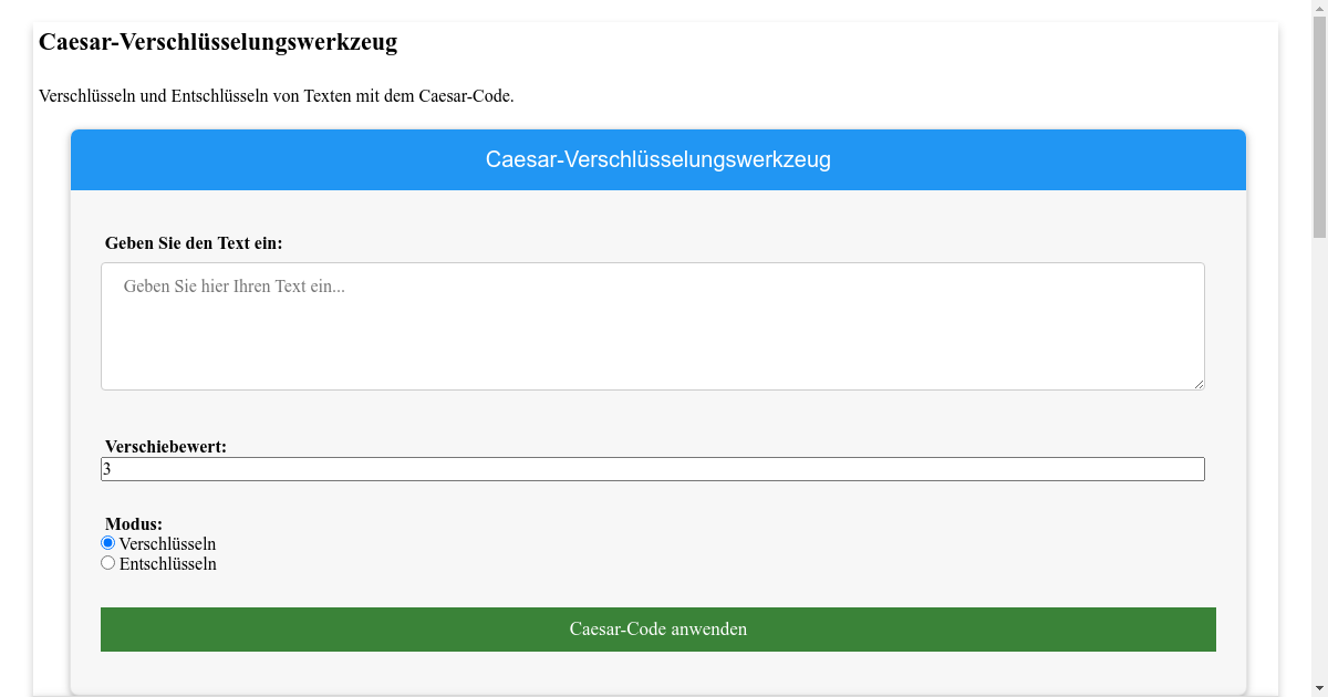 Kostenloses Online-Caesar-Verschlüsselungswerkzeug