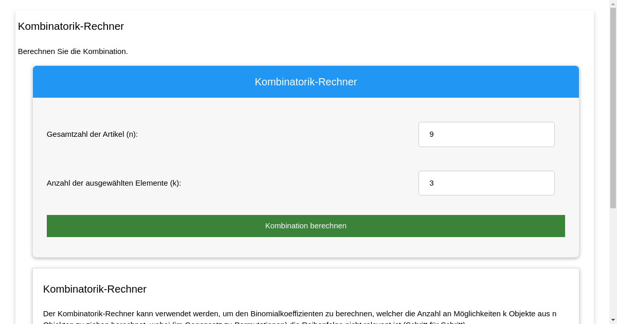 Kombinatorik-Rechner