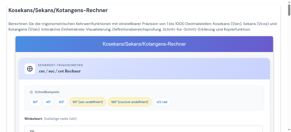 Kosekans/Sekans/Kotangens-Rechner – Hochpräzise Kehrwert-Trigonometrie ...