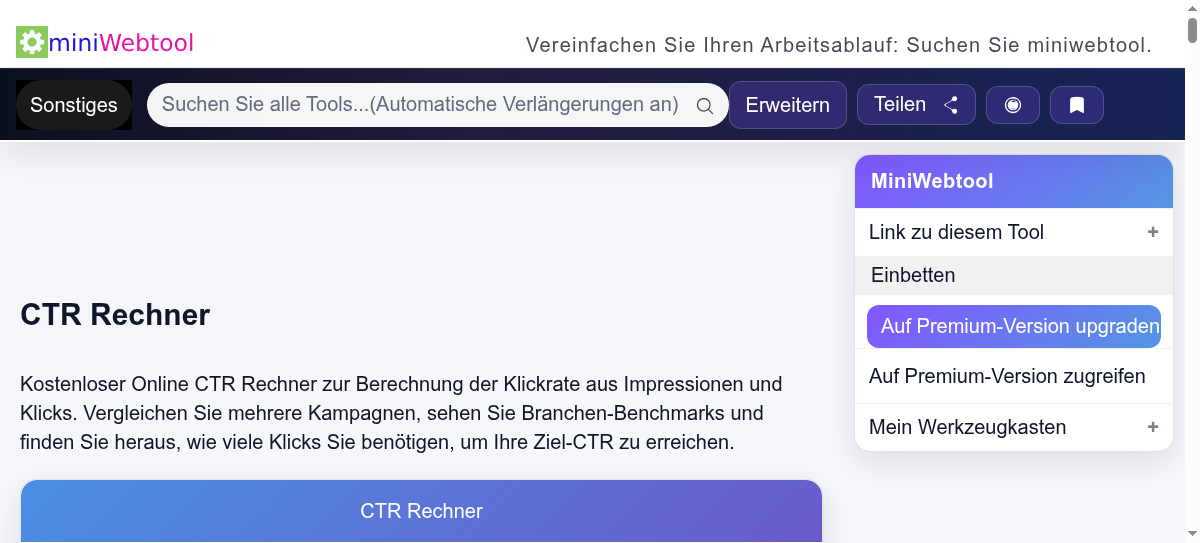 CTR Rechner - Klickraten-Rechner für Anzeigen, E-Mail & SEO
