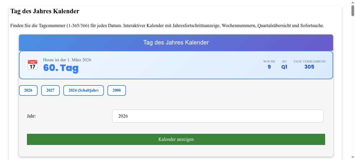 Tag des Jahres Kalender für 2026
