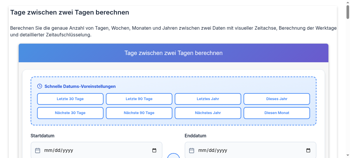 Tage zwischen zwei Tagen berechnen - Datumsdauer & Zeitspannenrechner