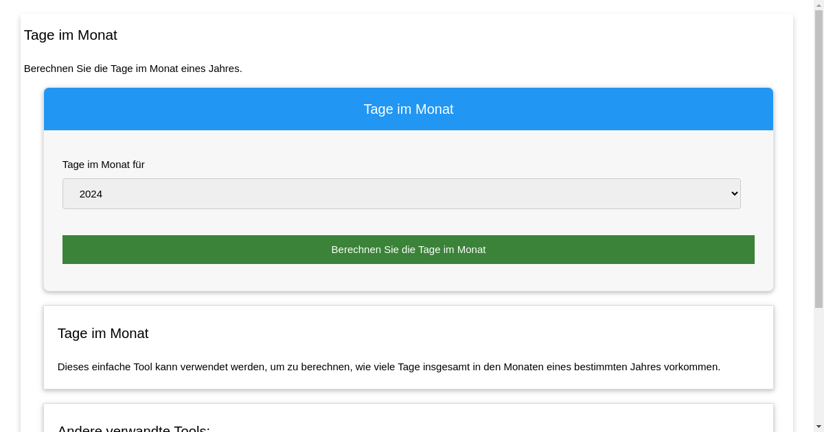 Tage im Monat | Berechnen Sie die Anzahl der Tage in jedem Monat für ...