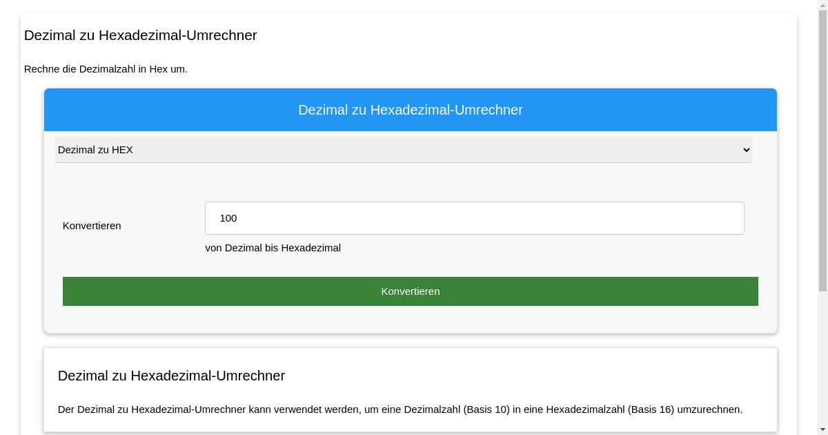 Dezimal zu Hexadezimal-Umrechner | Dezimal und Hexadezimal-Umrechnungstool