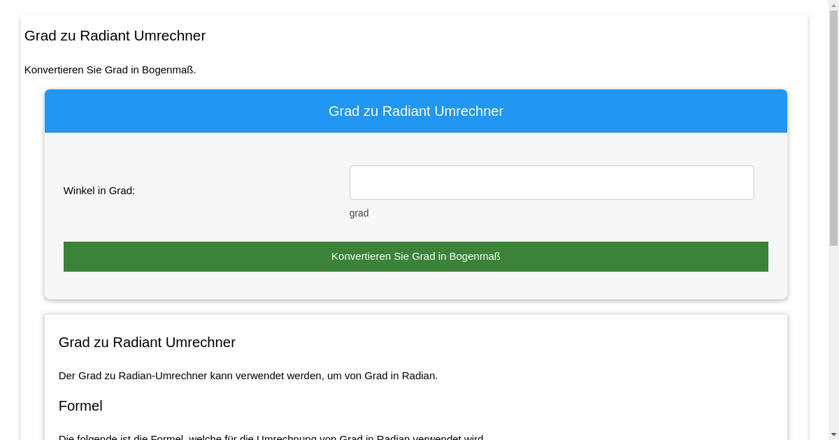 Grad zu Radiant Umrechner