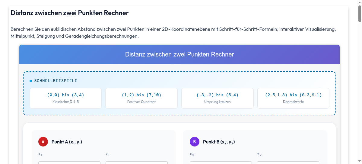 Distanz zwischen zwei Punkten Rechner - Euklidischer Abstand mit ...