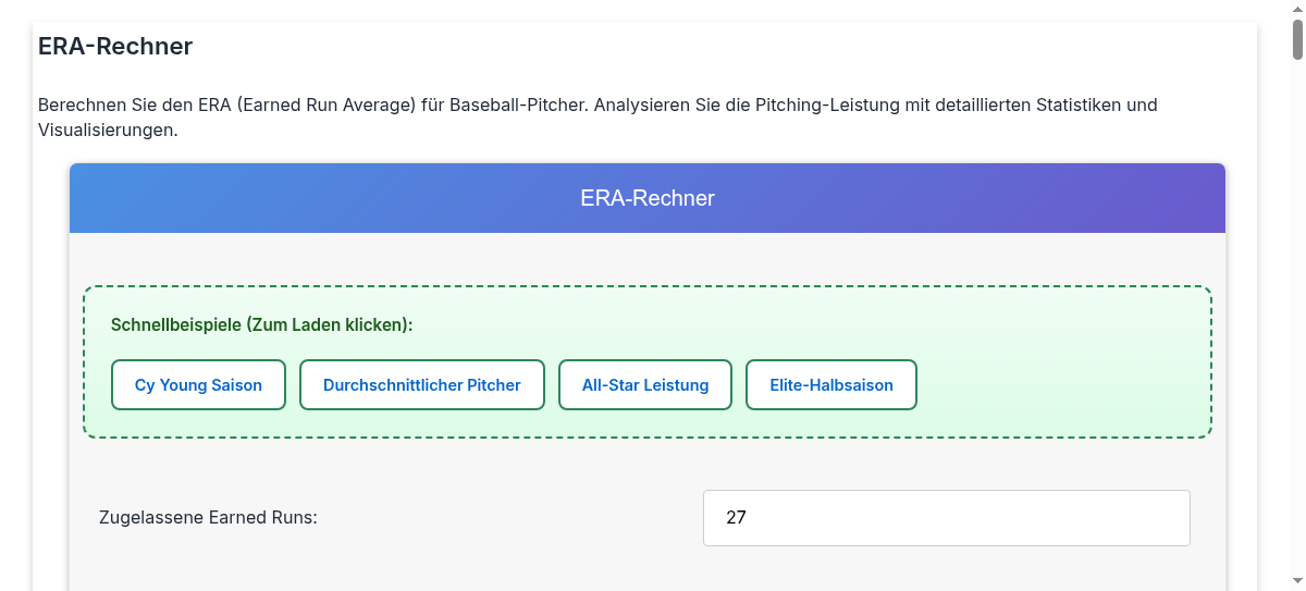 ERA-Rechner - Earned Run Average für Baseball-Pitcher berechnen